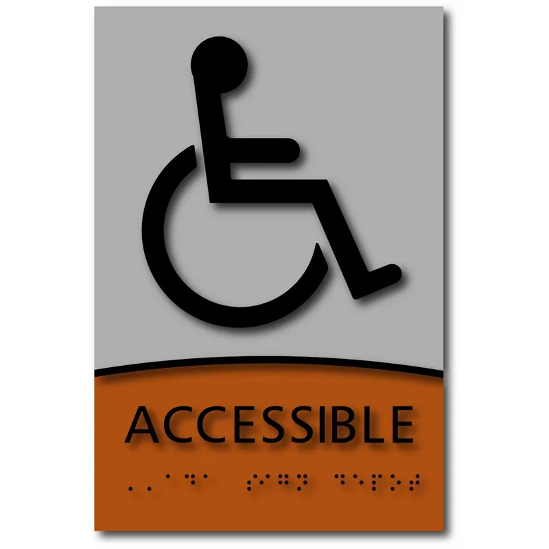 Wheelchair Accessible Symbol in Brushed Aluminum and Wood | ADA Signs ...
